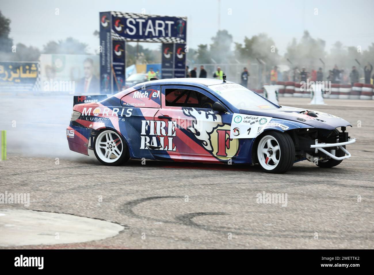 Baghdad, Iraq. 26th Jan, 2024. A car stands at the start line during a ...