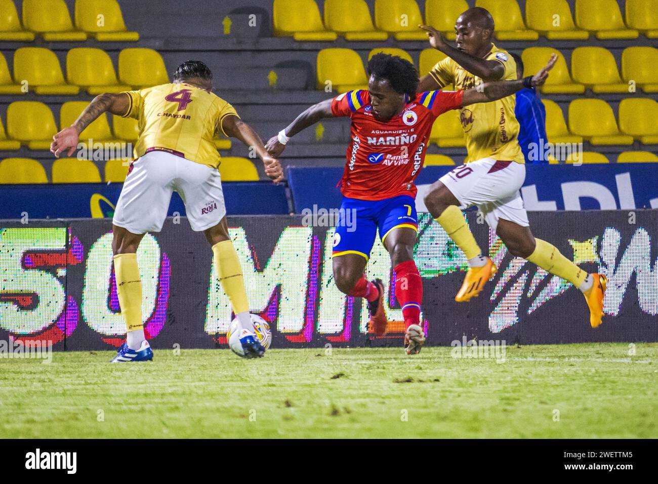 Pasto, Colombia. 26th Jan, 2024. Deportivo Pasto's Kevin Londono (C ...