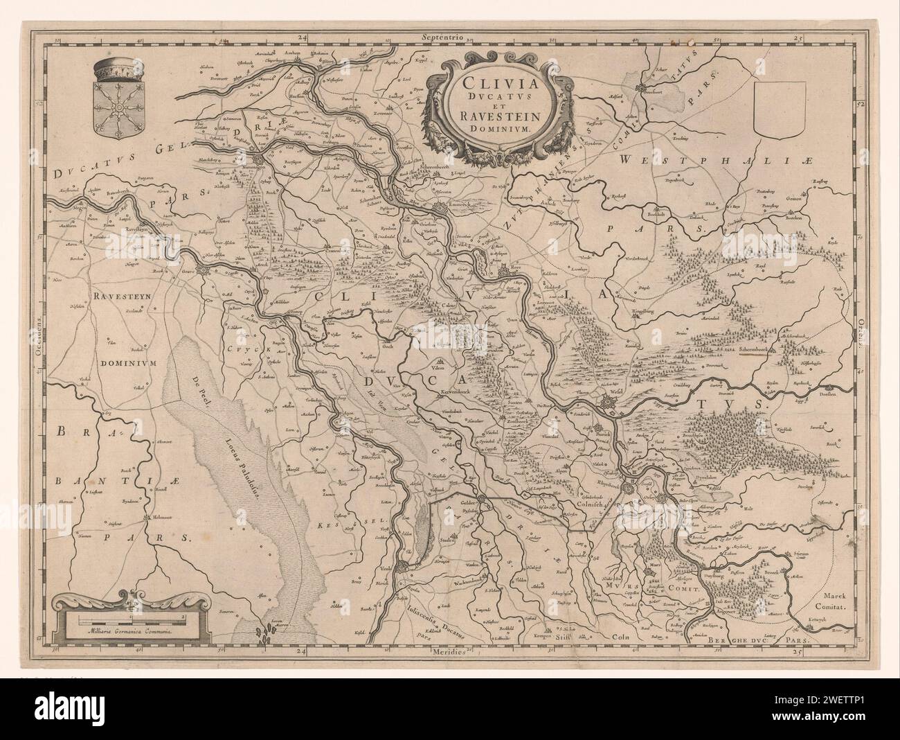 Map of the Duchy Kleef and the Land van Ravenstein, Anonymous, 1634 - 1672 print Map of the ...