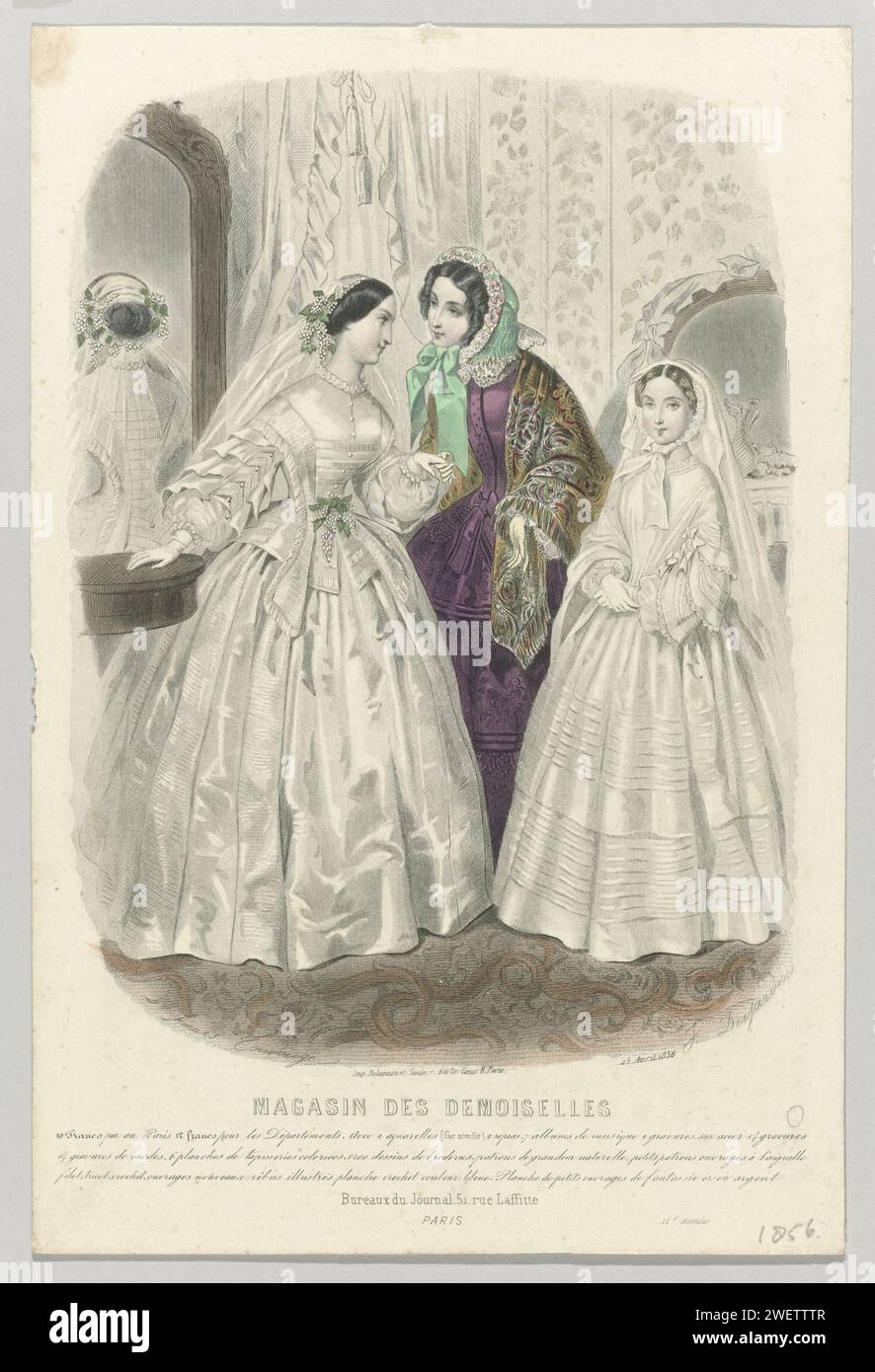 Demoiselle store, April 25, 1856, 12th year, 1856 Three women at a ...