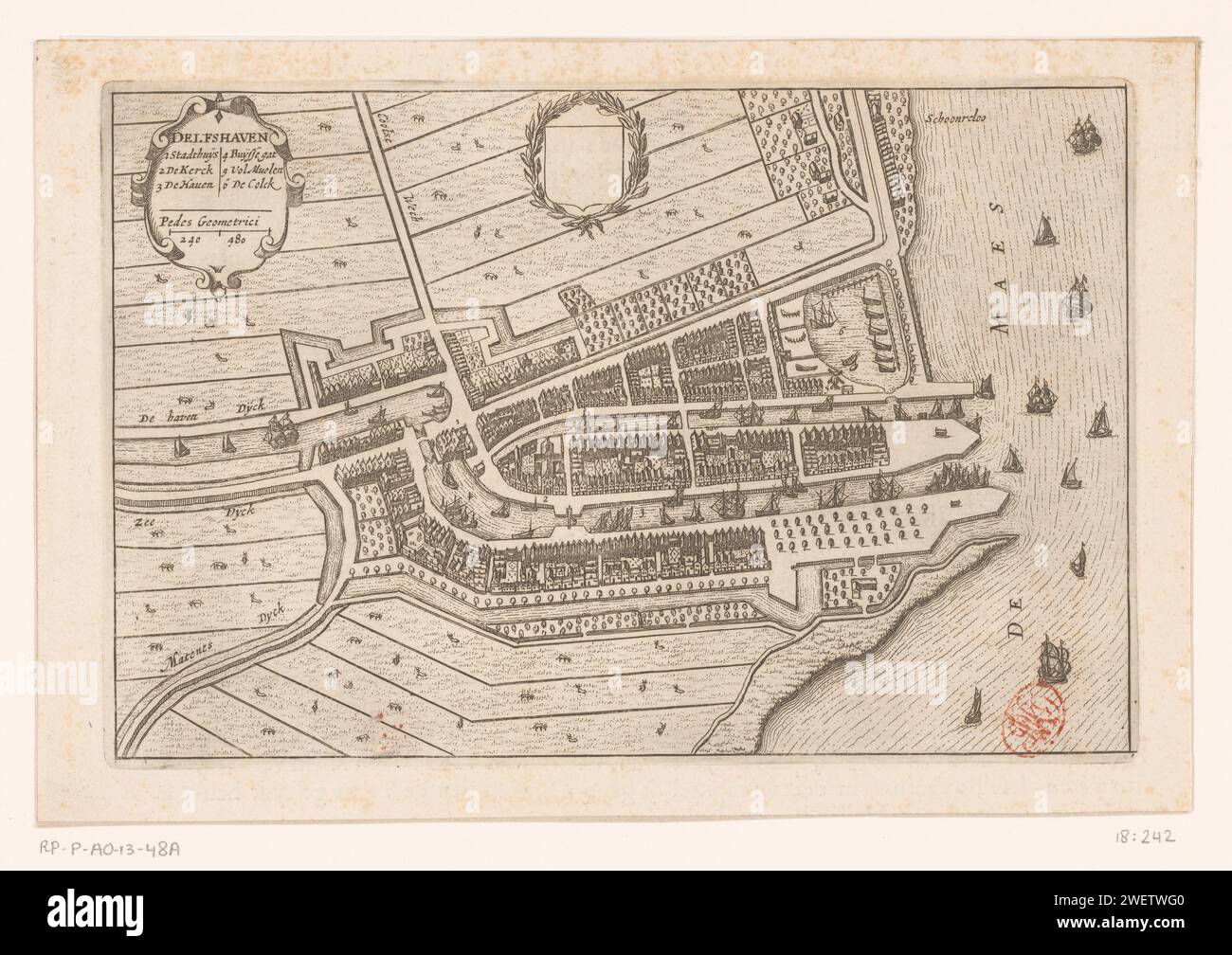 Map of Delfshaven, Anonymous, 1652 print Map in a nutshell perspective ...