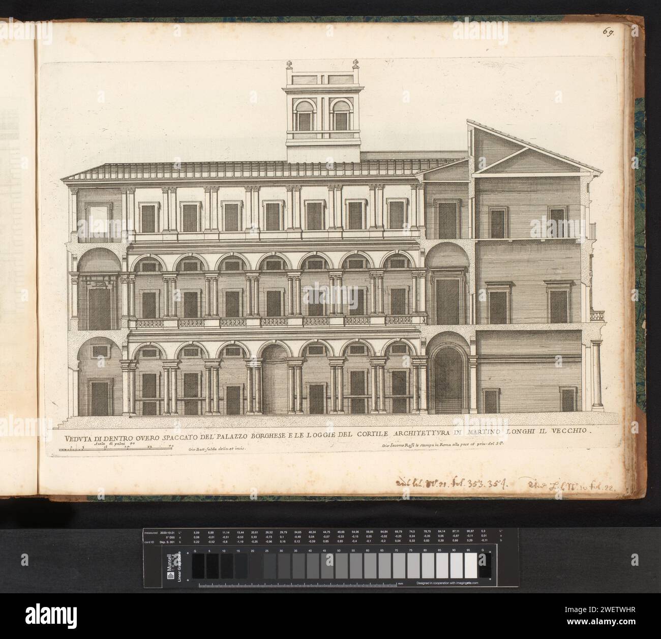 Facade of the courtyard of Palazzo Borghese, Giovanni Battista Falda ...