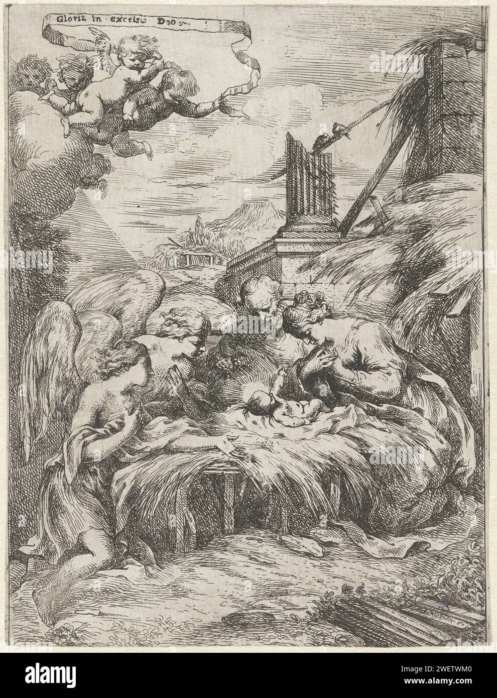 Worship by Maria, Jozef and Engelen, Bartolomeo Biscoino, 1642 - 1650 ...