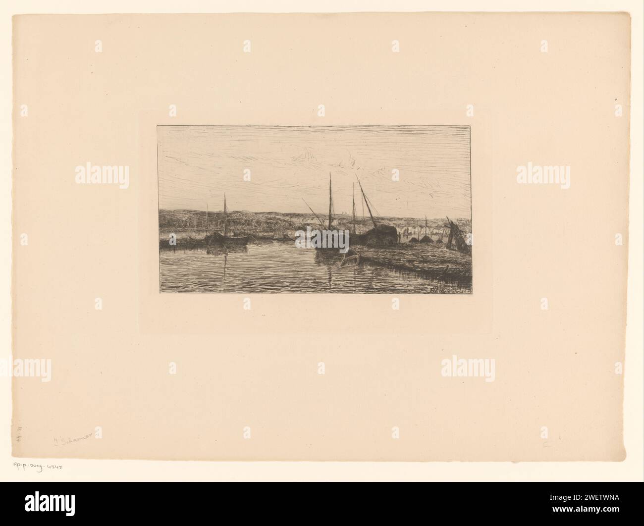 River landscape with moored sailboats, Théodore Tscharner, 1874 - 1875 ...