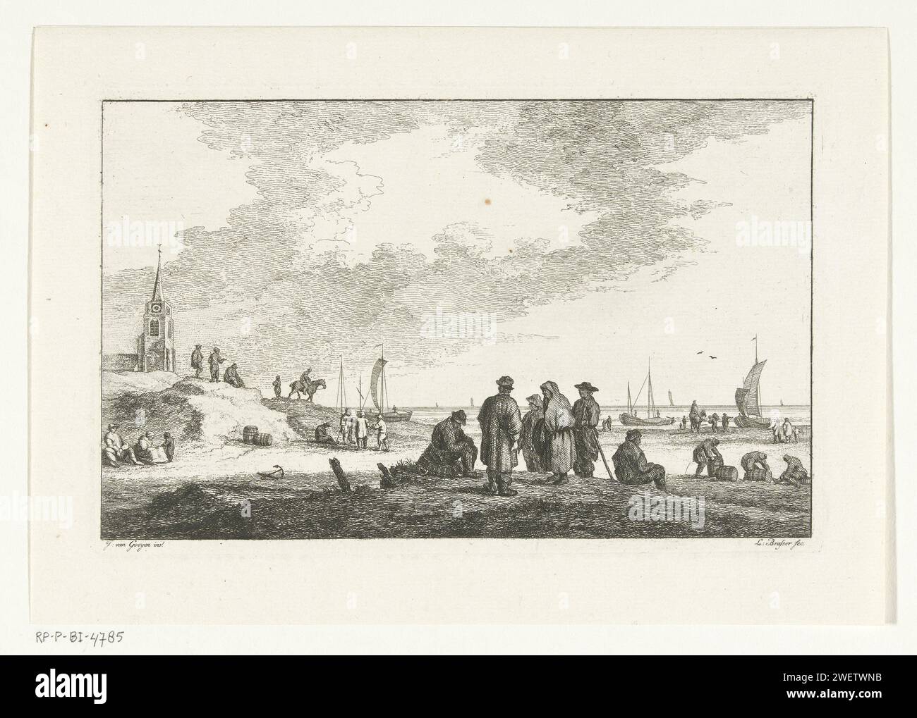 Fishermen on the beach, Leendert Brasser, after Jan van Goyen, 1727 ...