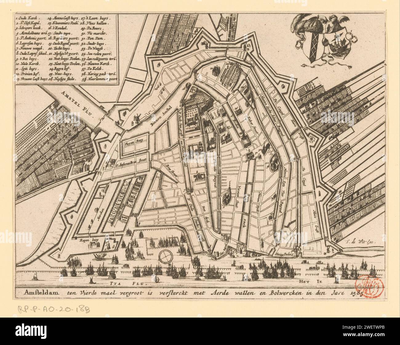 Map of Amsterdam, 1585, Anonymous, c. 1671 - c. 1680 print Map of ...