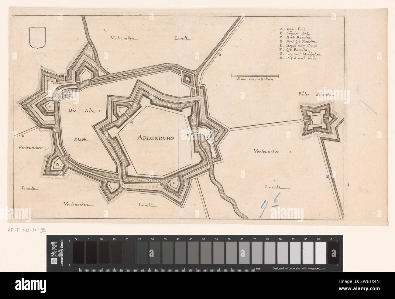 Vesting map of Aardenbrug, Caspar Merian, after Johann Merck, 1654 - c. 1700 print Vesting map ...