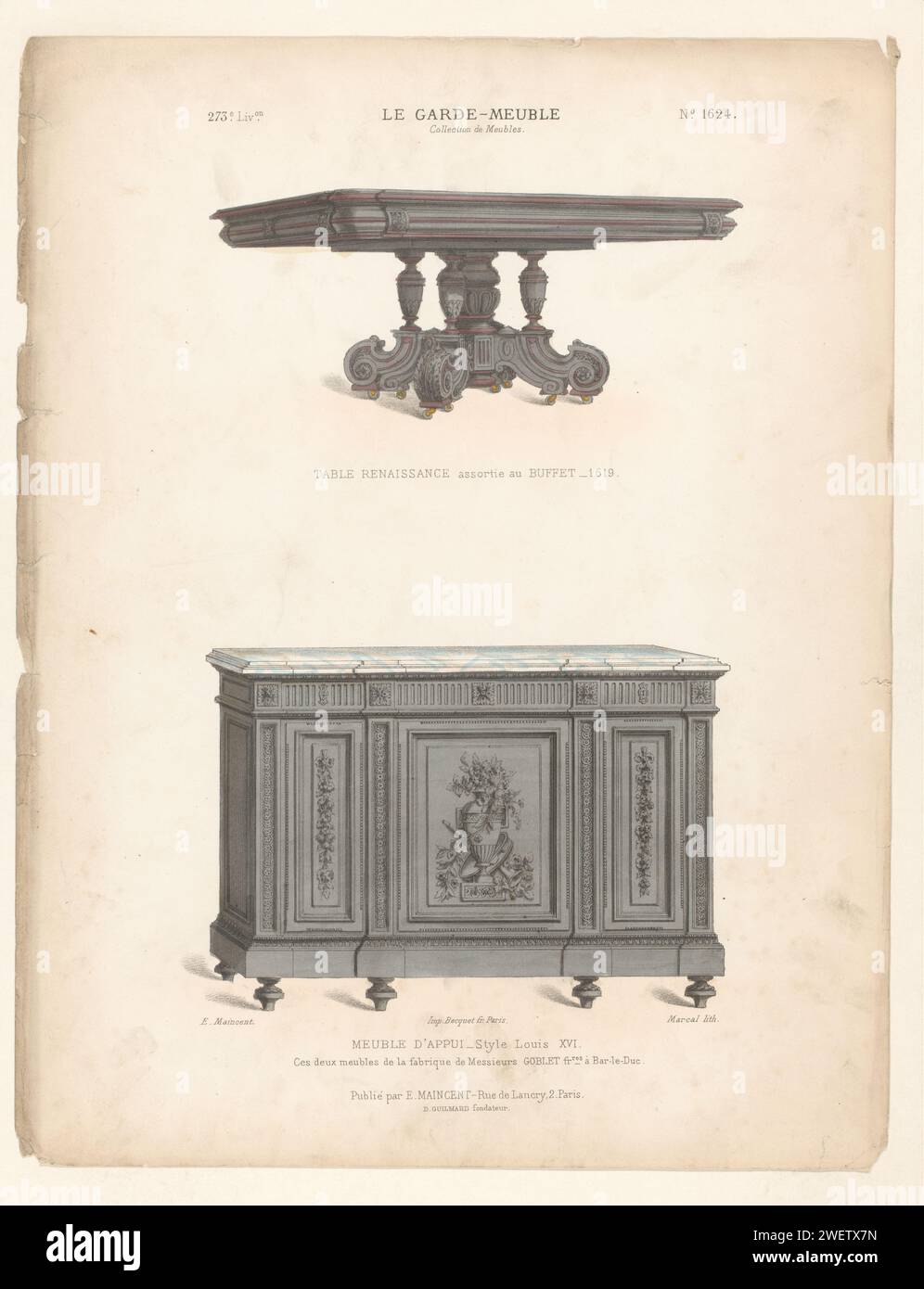Table and Lage Cabinet, Marcal, 1885 - 1895 print A Renaissance table ...