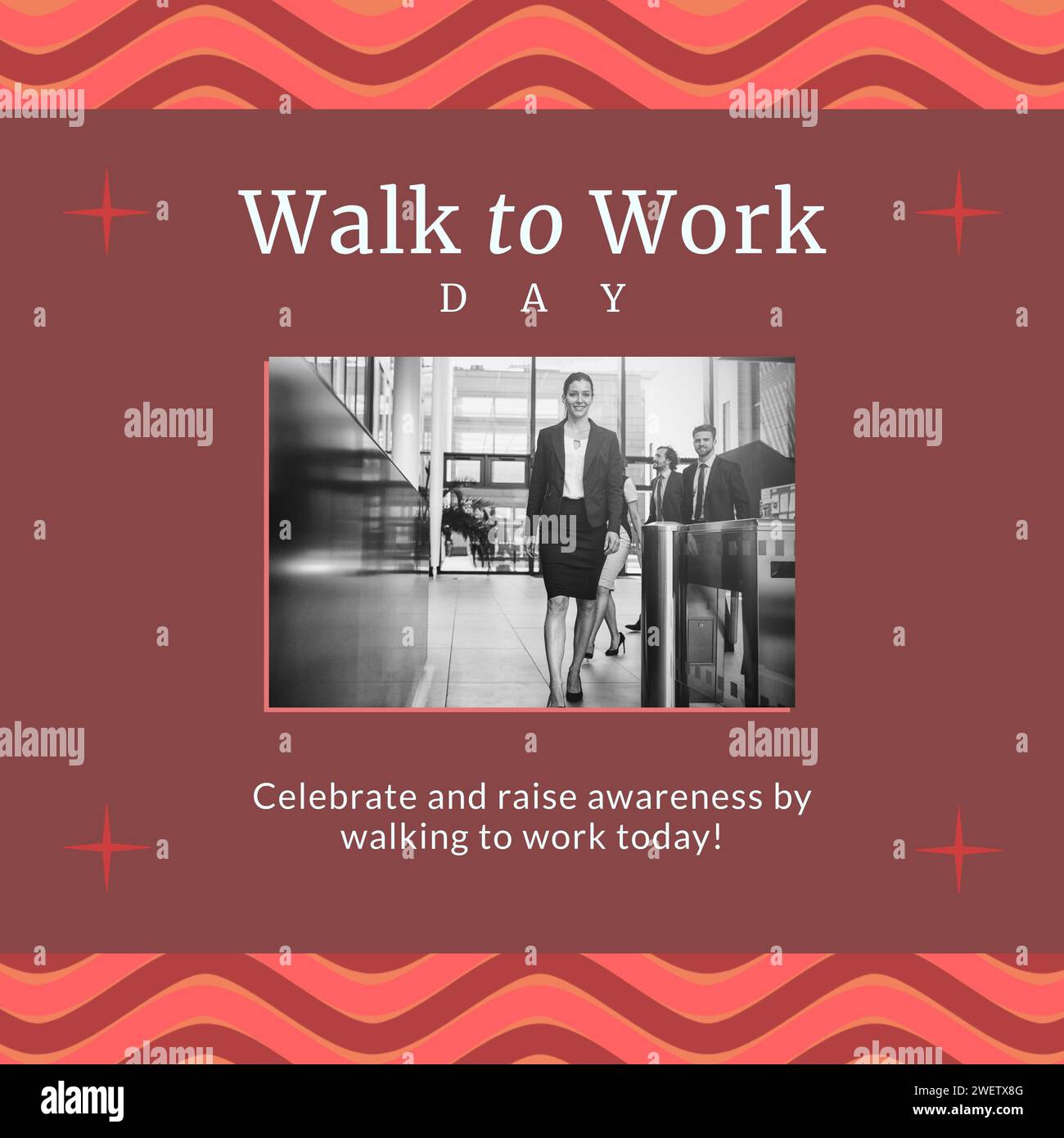 Composition of walk to work day text over diverse business people at ...