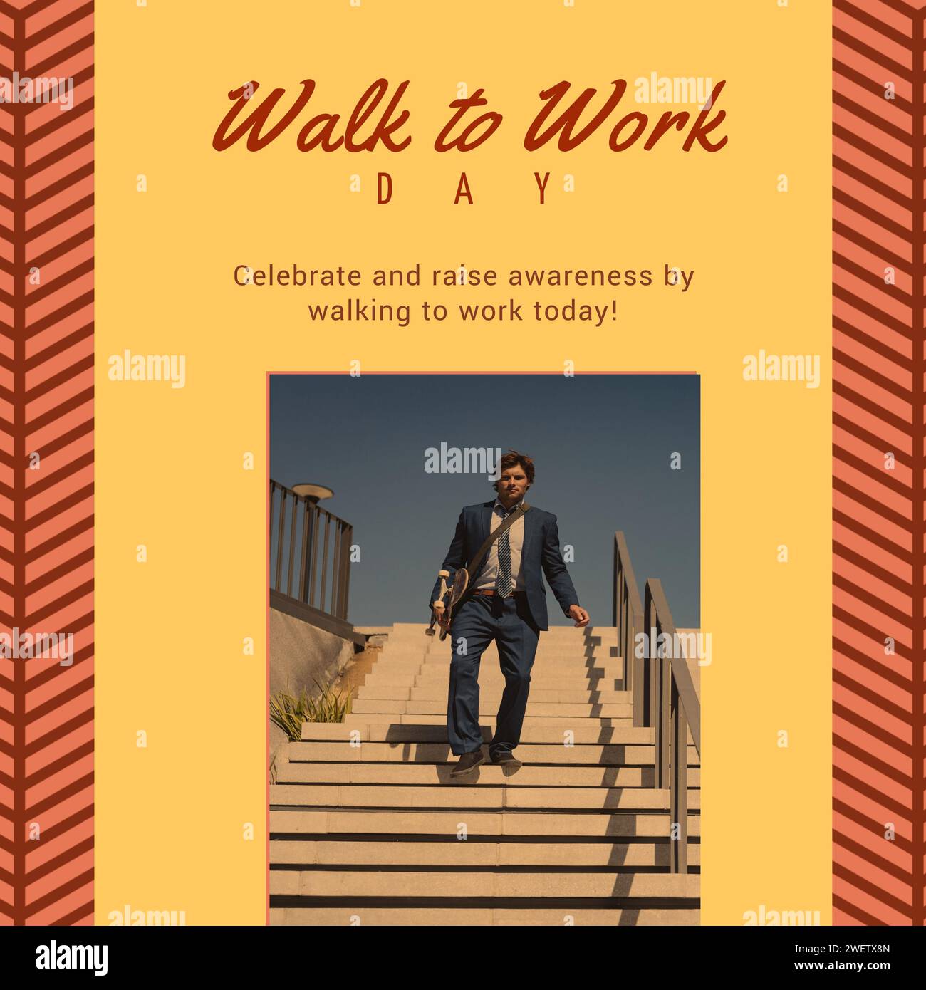 Composition of walk to work day text over caucasian businessman walking ...