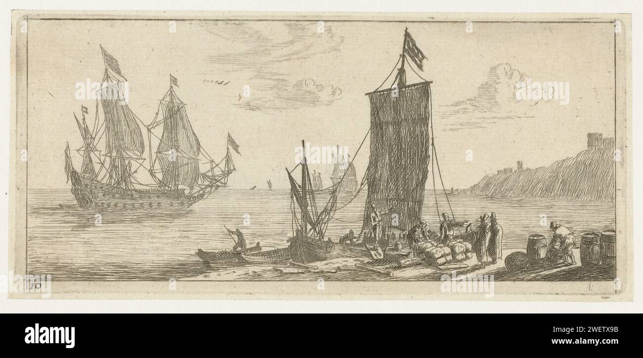 Bay with a corner and a warship, Reinier Nooms, 1651 - 1652 print Bay ...