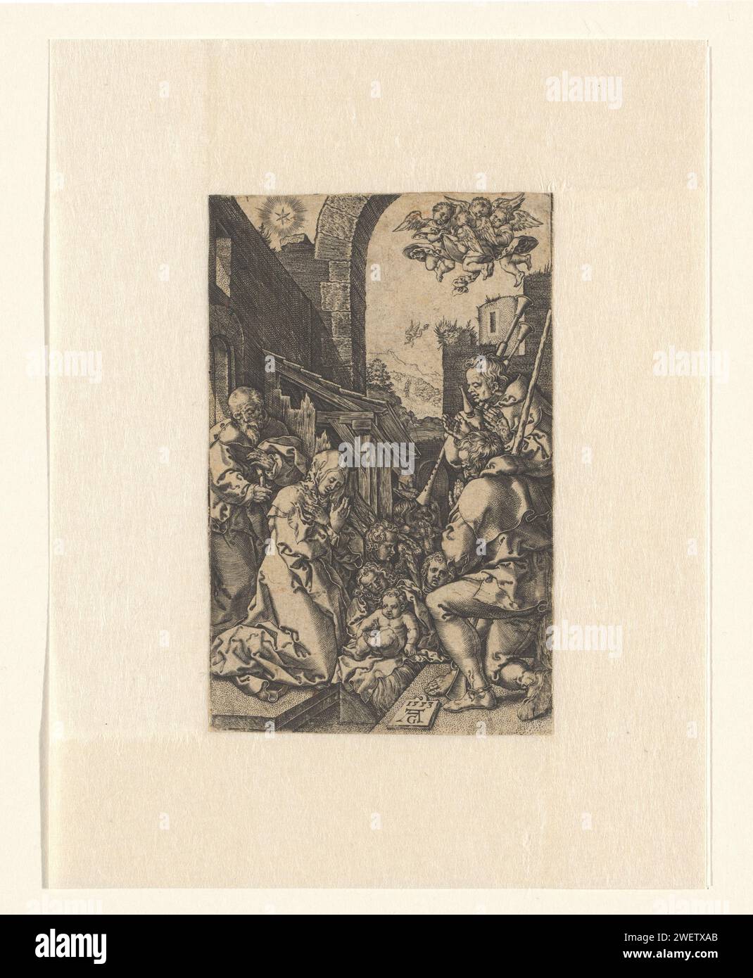 Adoration by the Shepherds, Heinrich Aldgrever, 1553 print The Christ ...