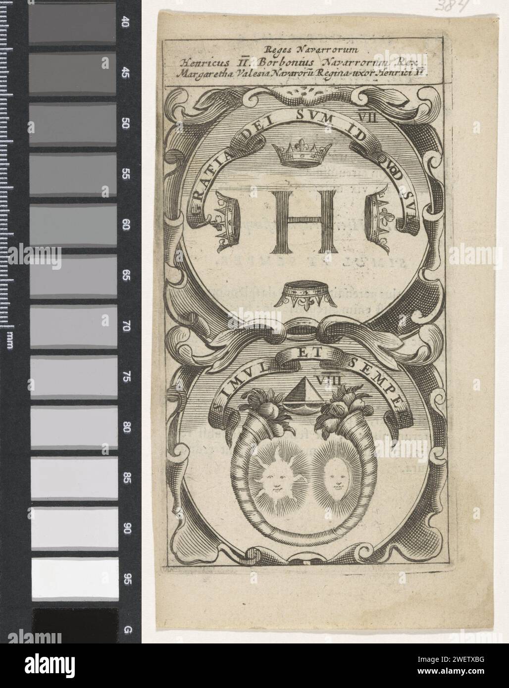 Initial H with four crowns / double Cornucopia with sun and moon ...