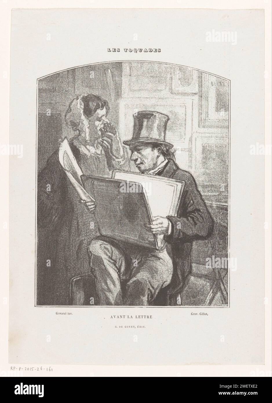 Man and woman view prints in an art trade, 1858 print paper print, e.g ...