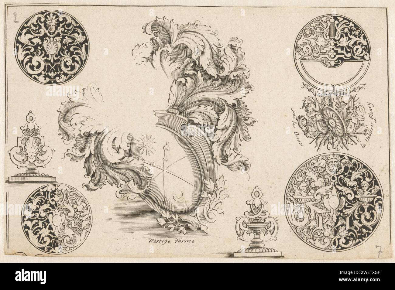 Designs for watch cabinets and a coat of arms, Pierre Bourdon, 1703 ...