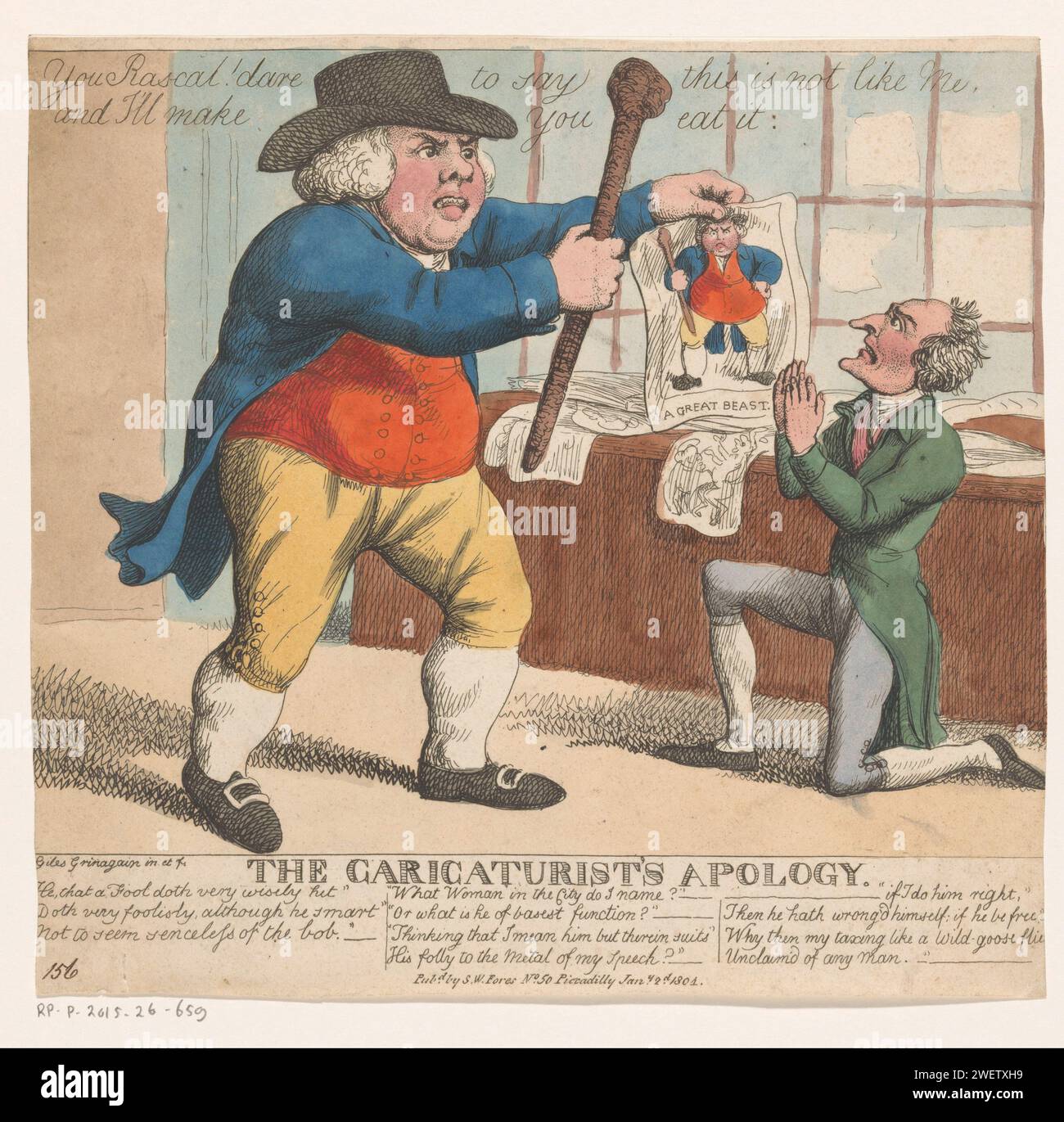 Angry man with a publisher, 1804 print An angry man with a bat in his ...