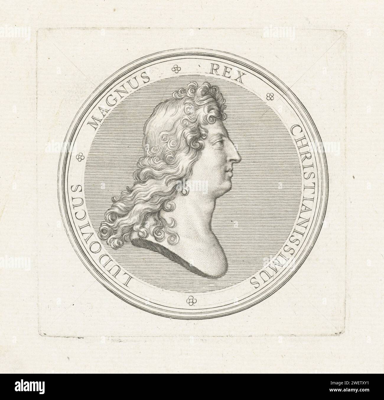 Penning with bust of Louis XIV, Gerard Edelinck, after Antoine Coypel ...