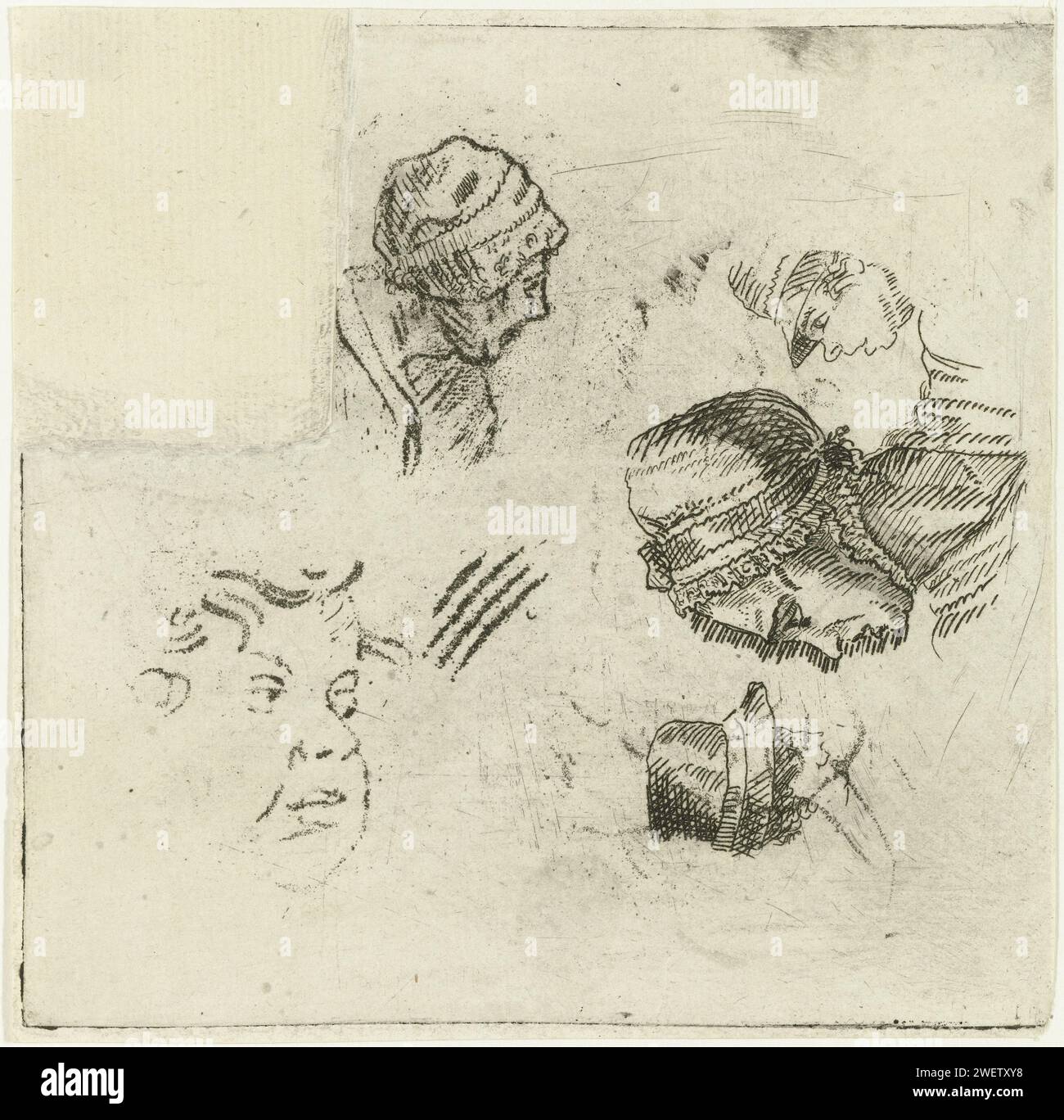 Study sheet with five heads, Marie Lambertine Coclers, 1776 - 1815 ...