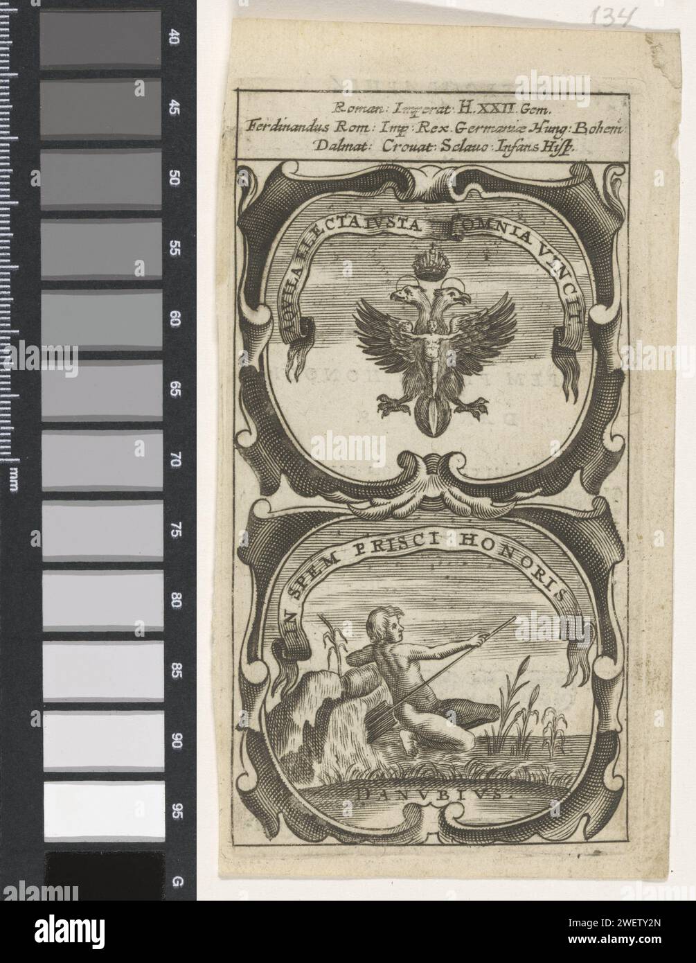 Double -headed eagle with crucifix / river god Danube, Anonymous, After ...