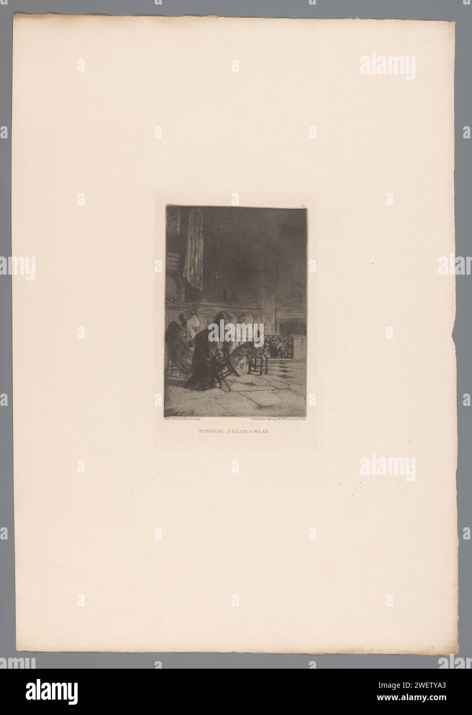 Interior of a church in Milan, Mosè di Giosuè Bianchi, 1880 print paper ...