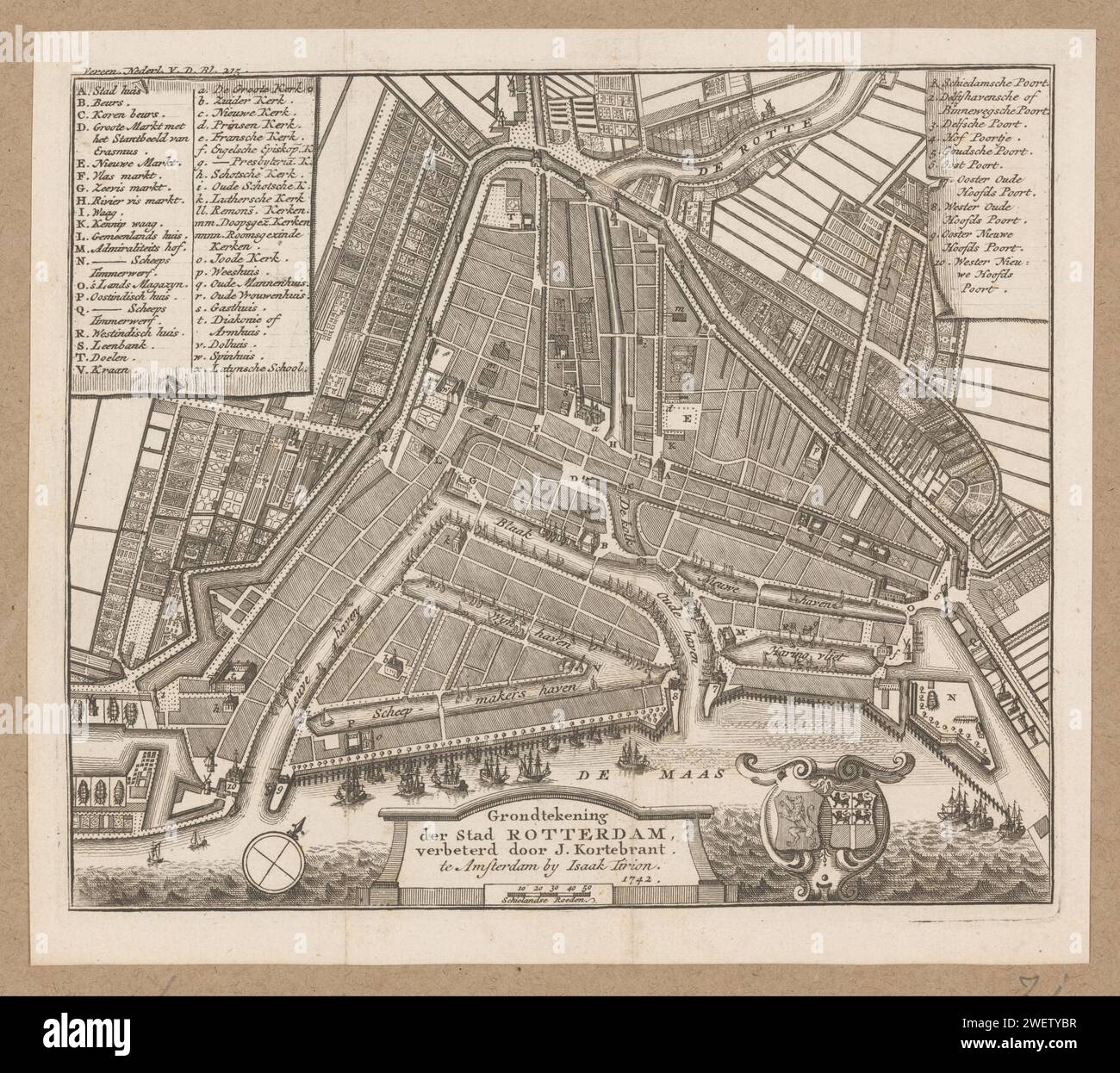 Map of Rotterdam, Anonymous, 1742 print paper etching / engraving maps ...