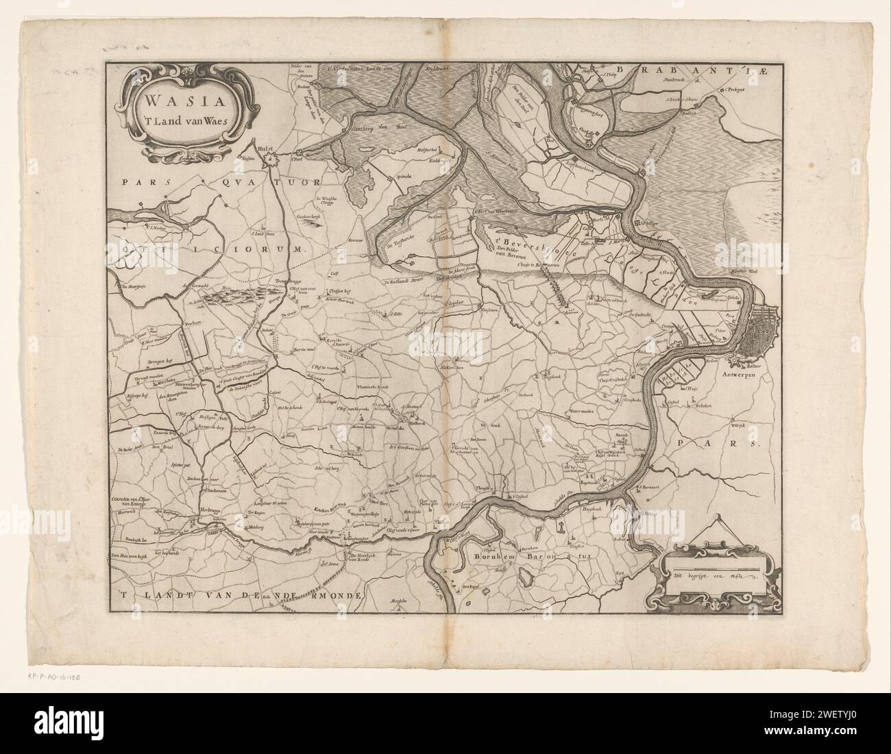 Map of the Waasland, Ernst Ludwig Creite, 1735 print Map of the ...