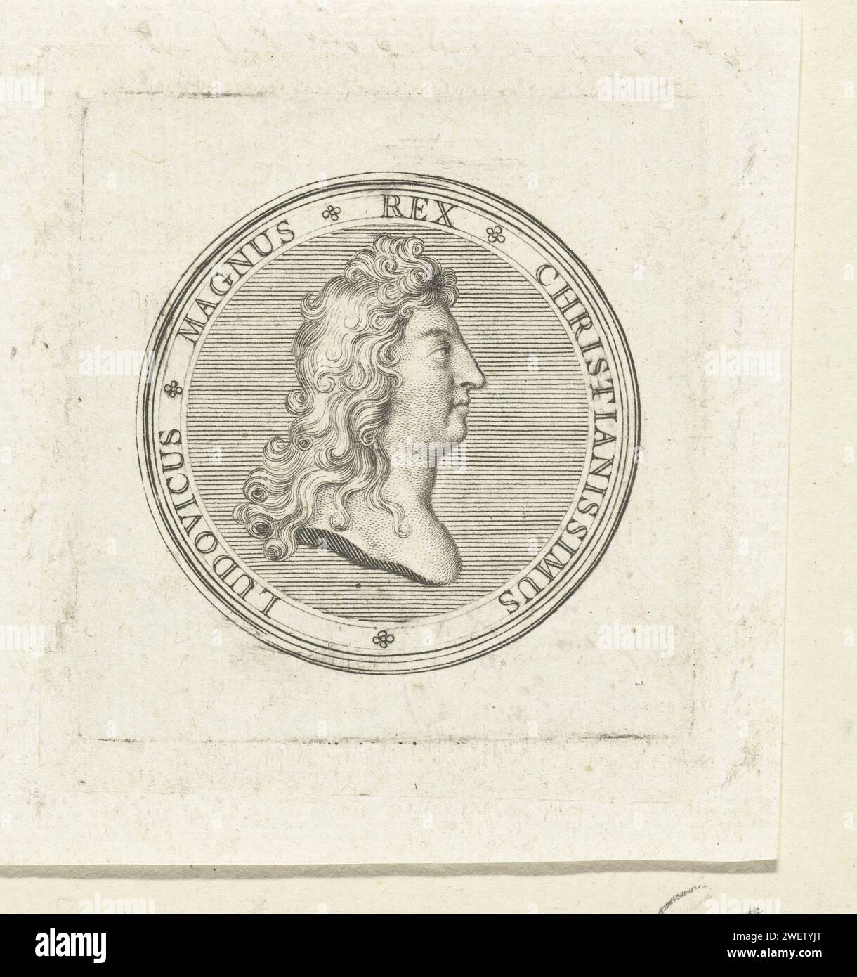 Penning with bust of Louis XIV, Gerard Edelinck, after Antoine Coypel ...