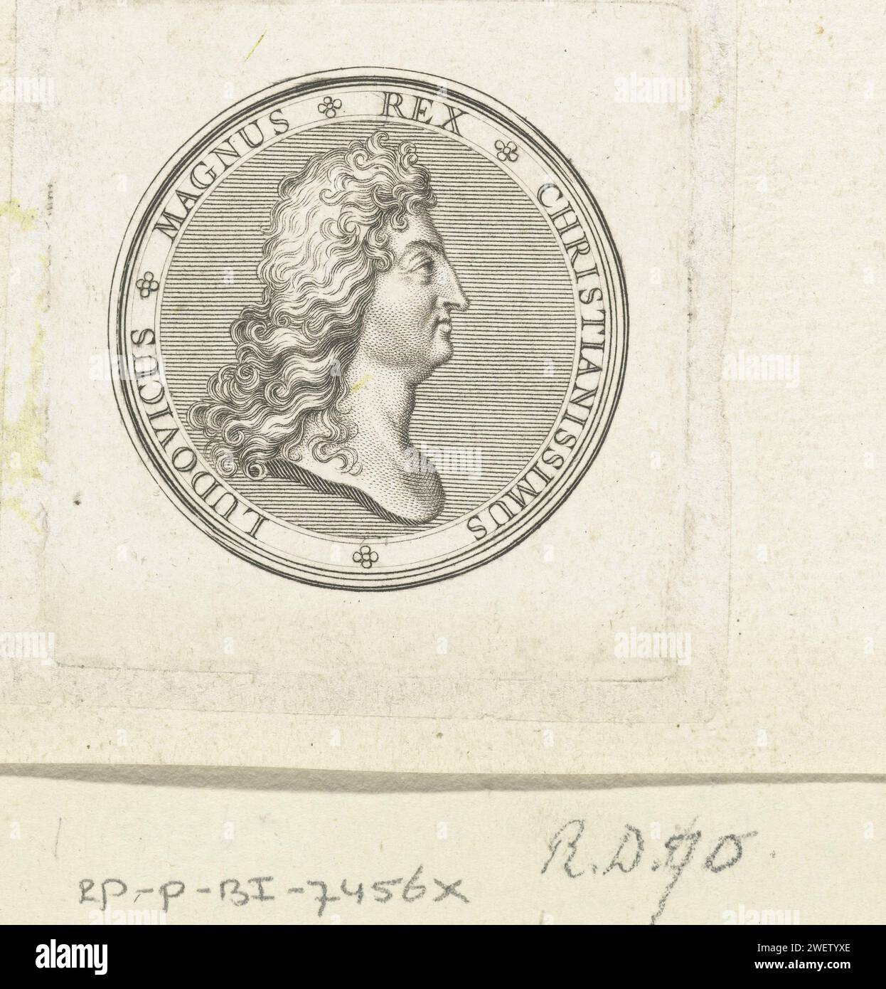 Penning with bust of Louis XIV, Gerard Edelinck, after Antoine Coypel ...