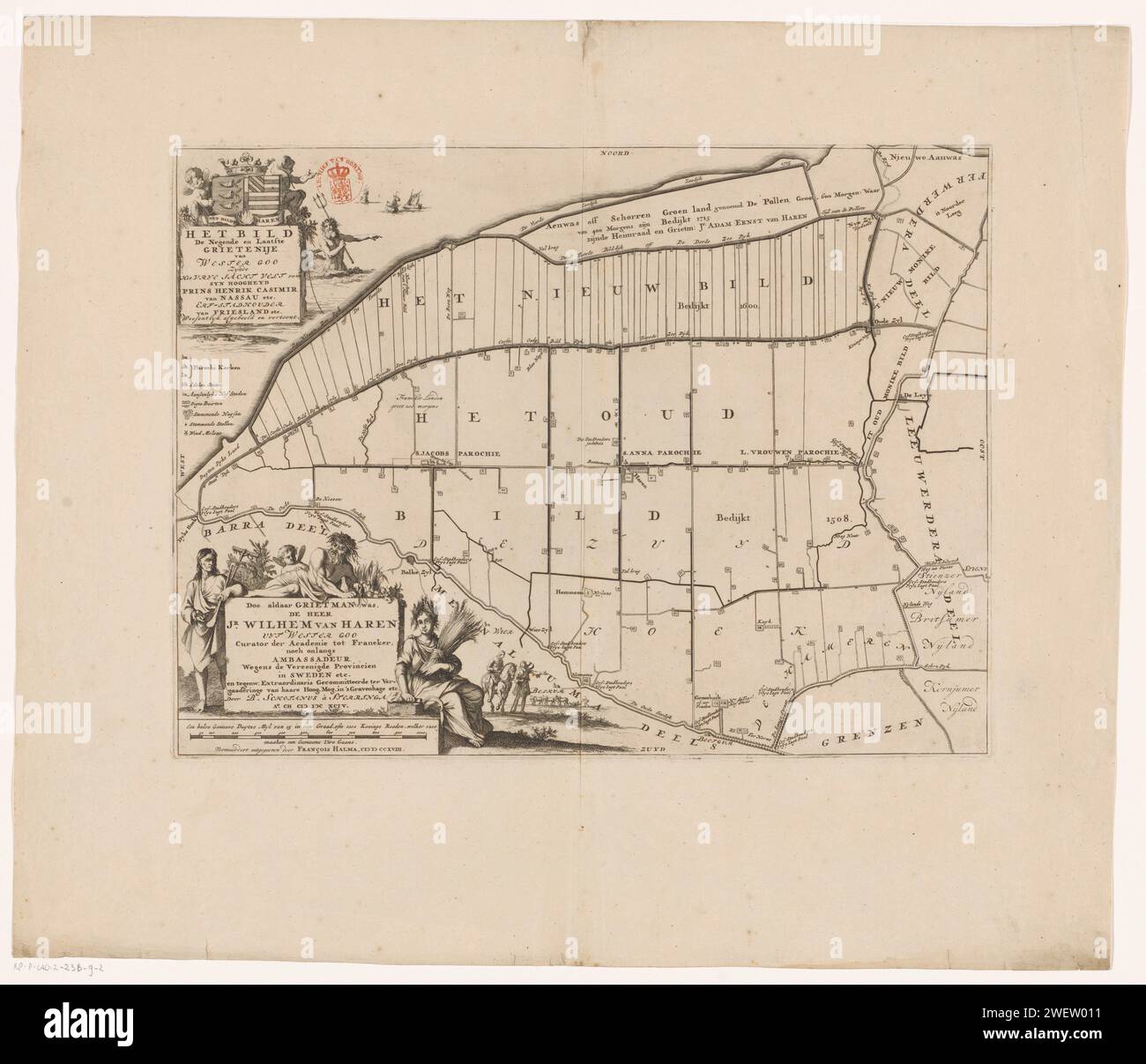 Map of the Grietenij Het Bildt, 1718 print At the top left title ...