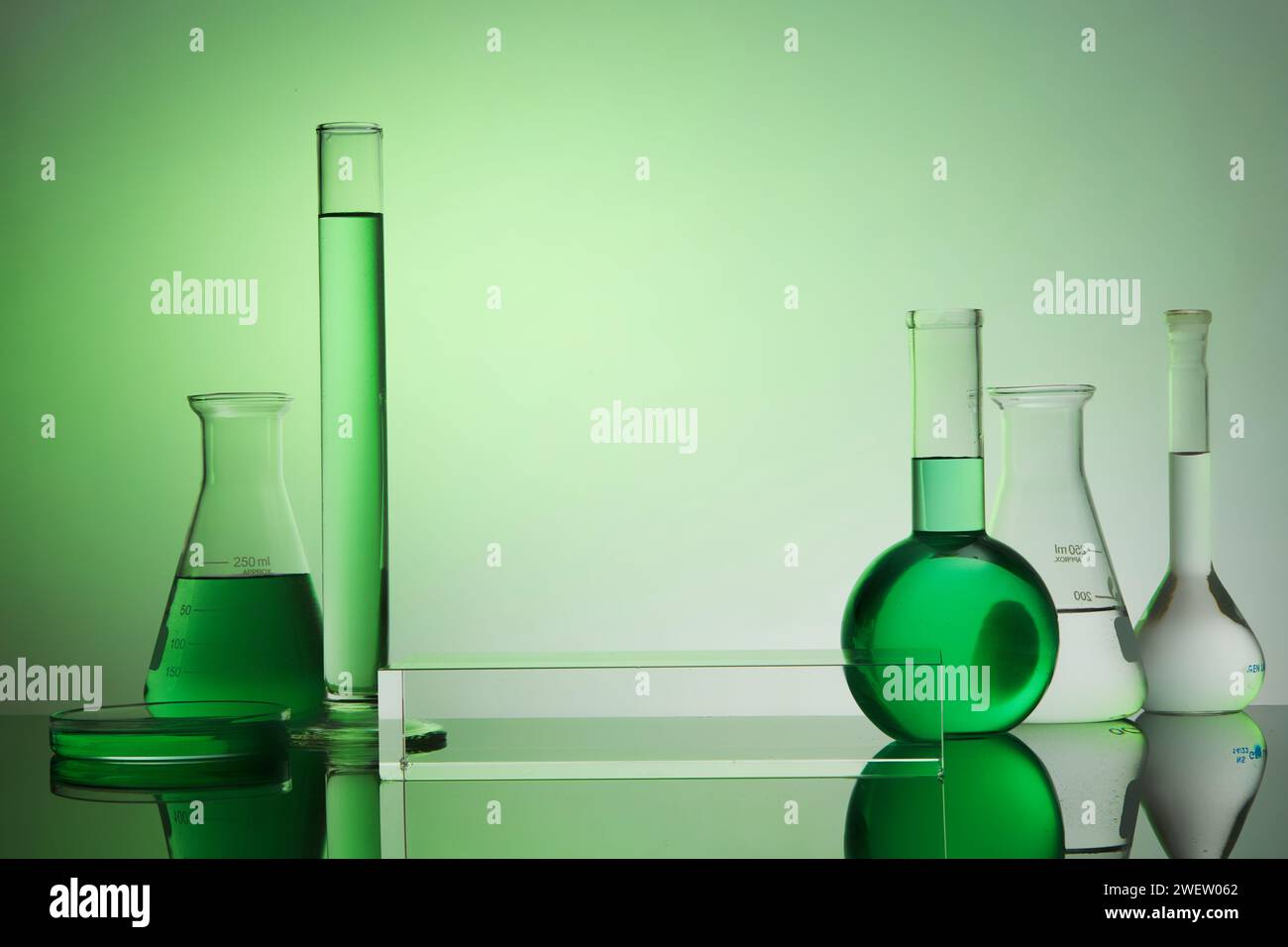 Front view of transparent empty podium, laboratory equipment - test ...