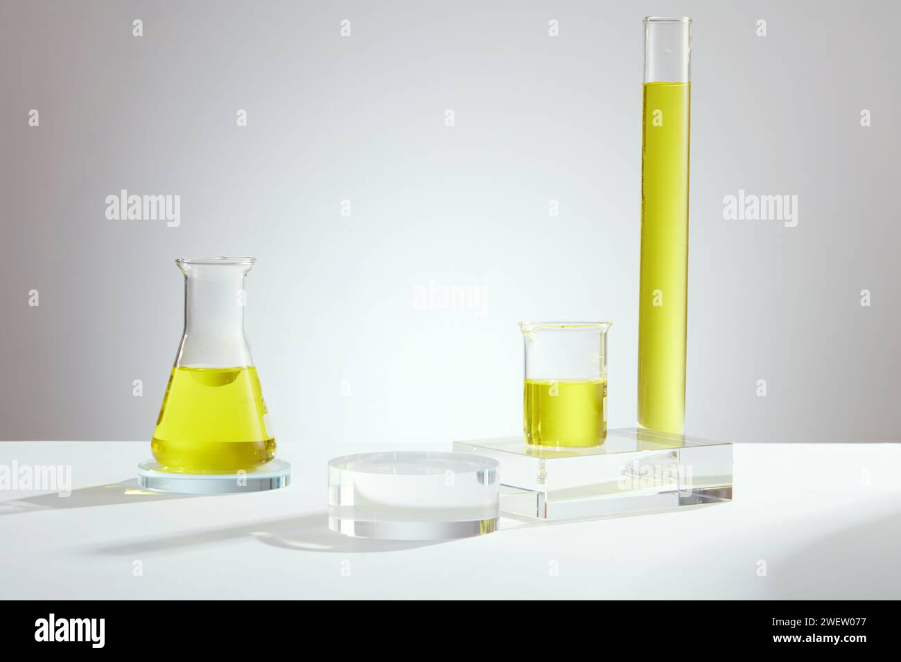 Laboratory concept with erlenmeyer flask, beaker and test tube ...