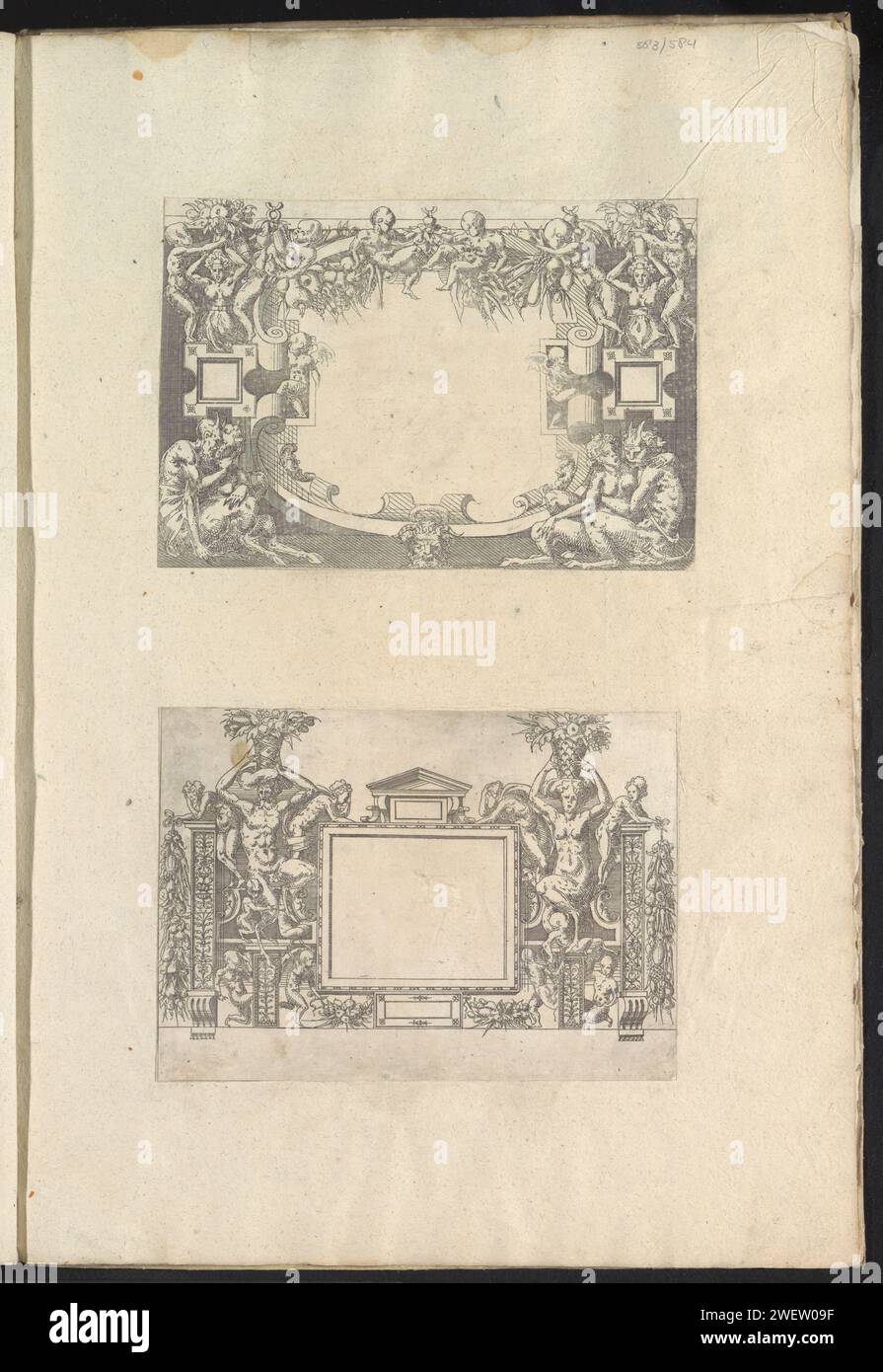 Album magazine with two prints of cartouches, anonymous, 1500 - 1599 ...