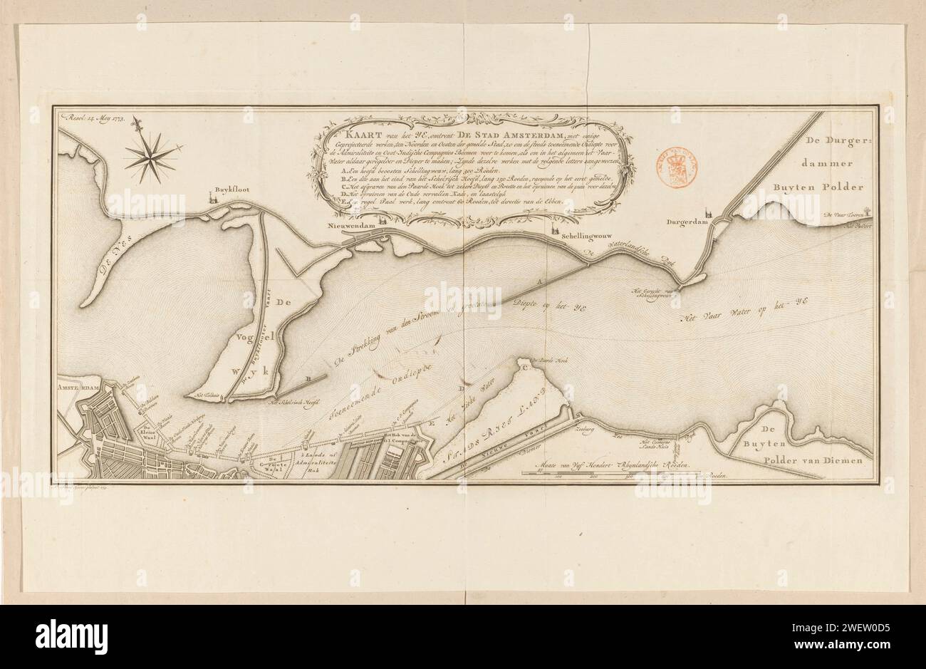 Map of the IJ near Amsterdam, Leonardus Schenk Jansz, 1773 print At the ...