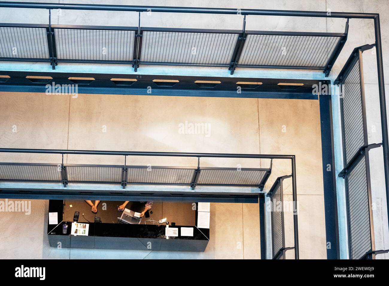 View from above of the reception desk between two floors Stock Photo ...