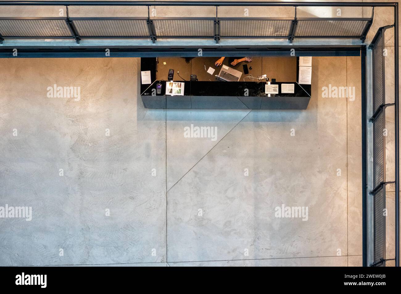 View from above of the reception desk between two floors Stock Photo ...