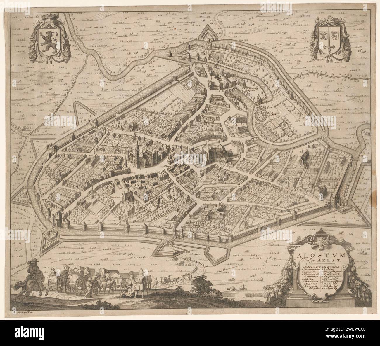 Map of Aalst, Reynier Blokhuysen, 1732 - 1735 print Map of Aalst with buildings in a nutshell ...