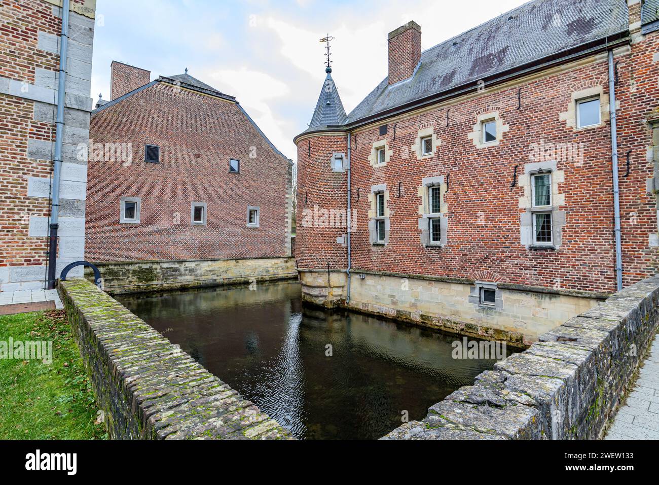 Part of moat surrounding 16th century Alden Biesen castle, seen from ...