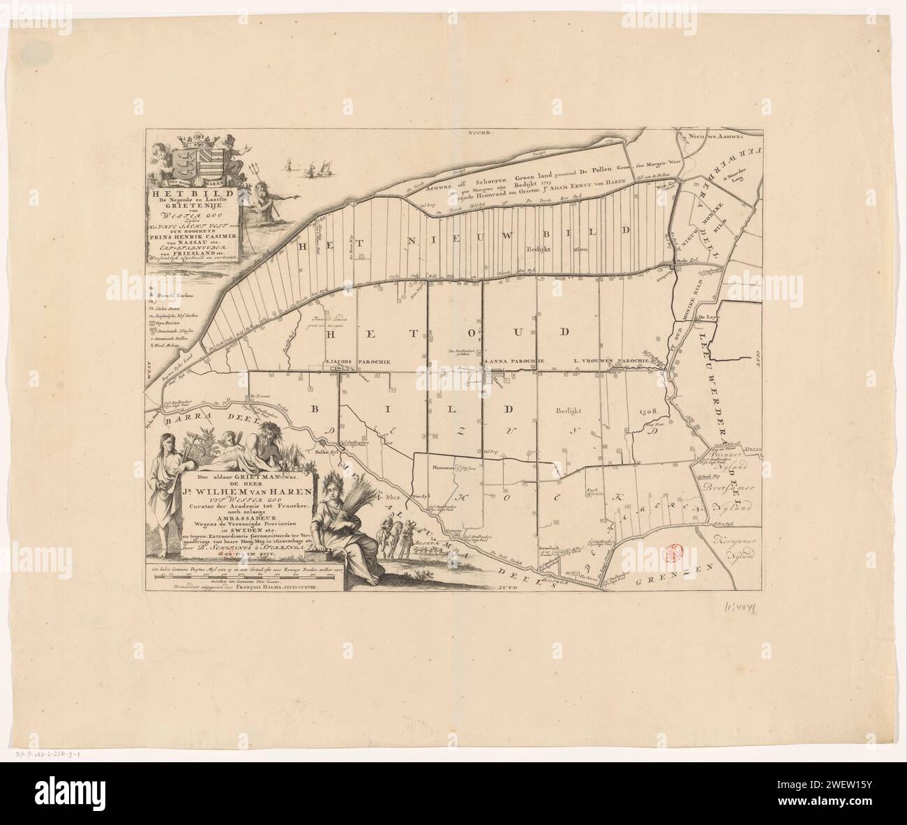 Map of the Grietenij Het Bildt, 1718 print At the top left title ...