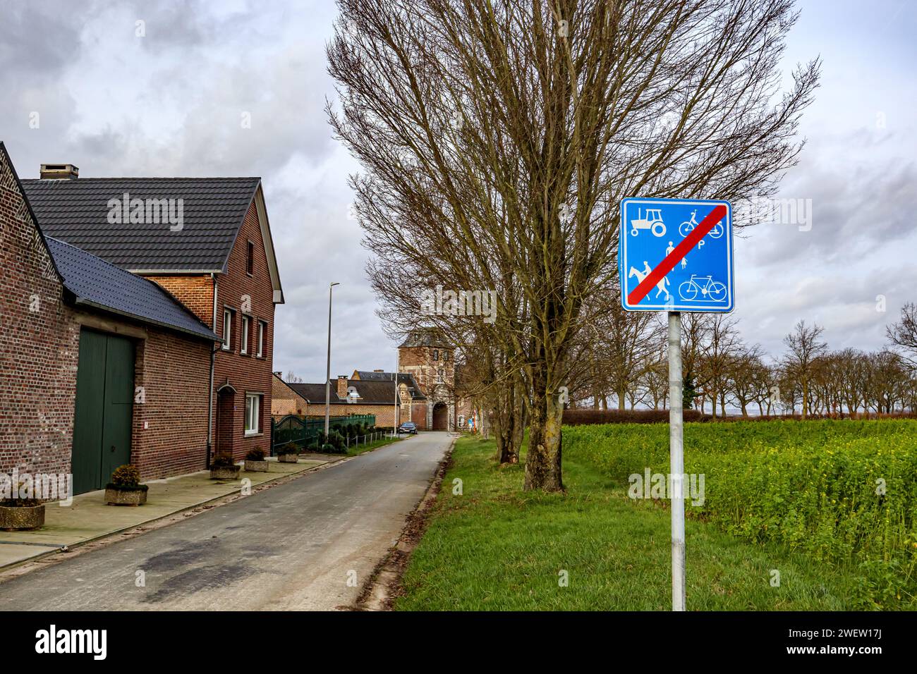 Rural road for cars with traffic sign indicating: prohibited for ...