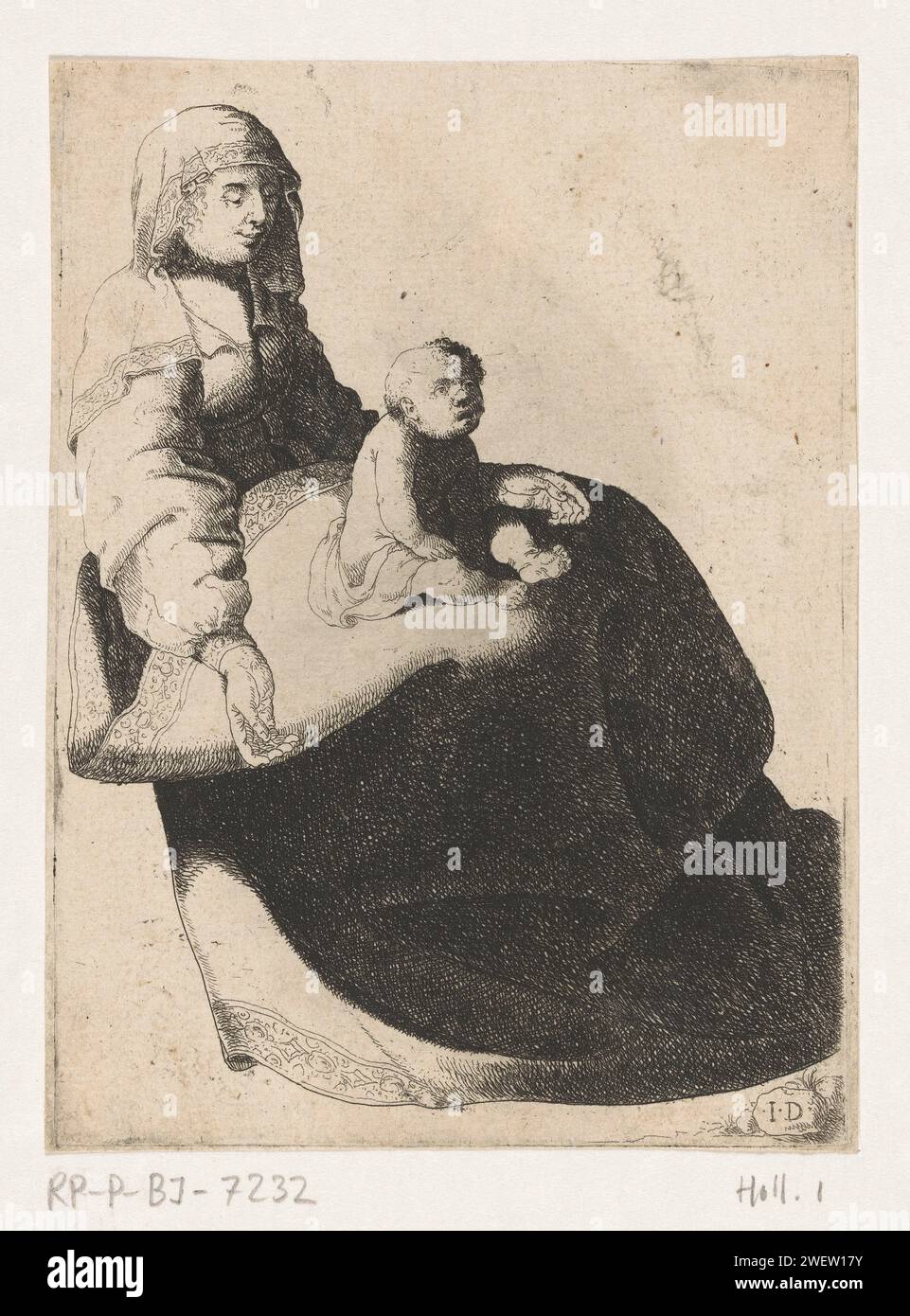 Maria met Kind, Jacob Duck, 1621 - 1667 print paper etching Mary ...