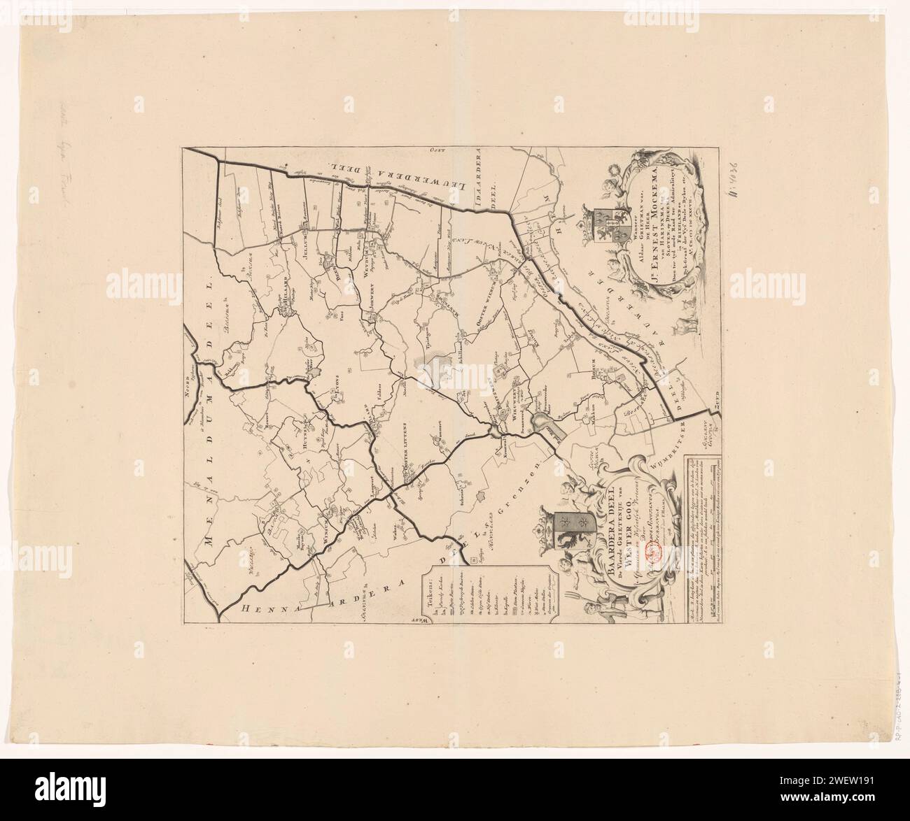 Map of De Grietenij Baarderadeel, 1718 print Left Legend, below title ...