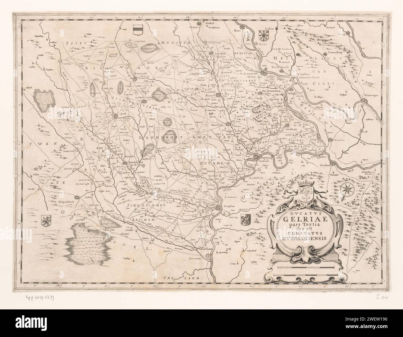 Map of the Graafschap Zutphen, Anonymous, 1641 - c. 1680 print At the ...
