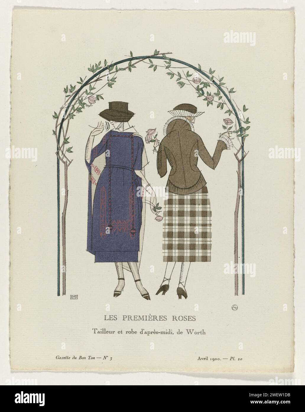 Gazette du Bon Ton, 1920 - No. 3, pl. 19: The first roses / tailor and ...