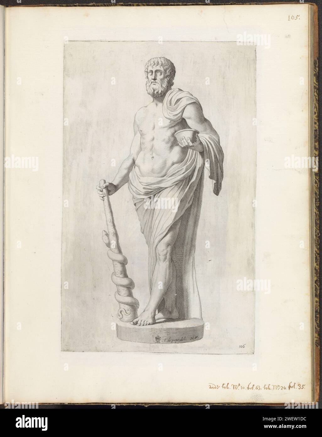 Statue of Aesculapius, 1636 - 1647 print Statue of Aesculapius with its staff -wrapped staff in ...