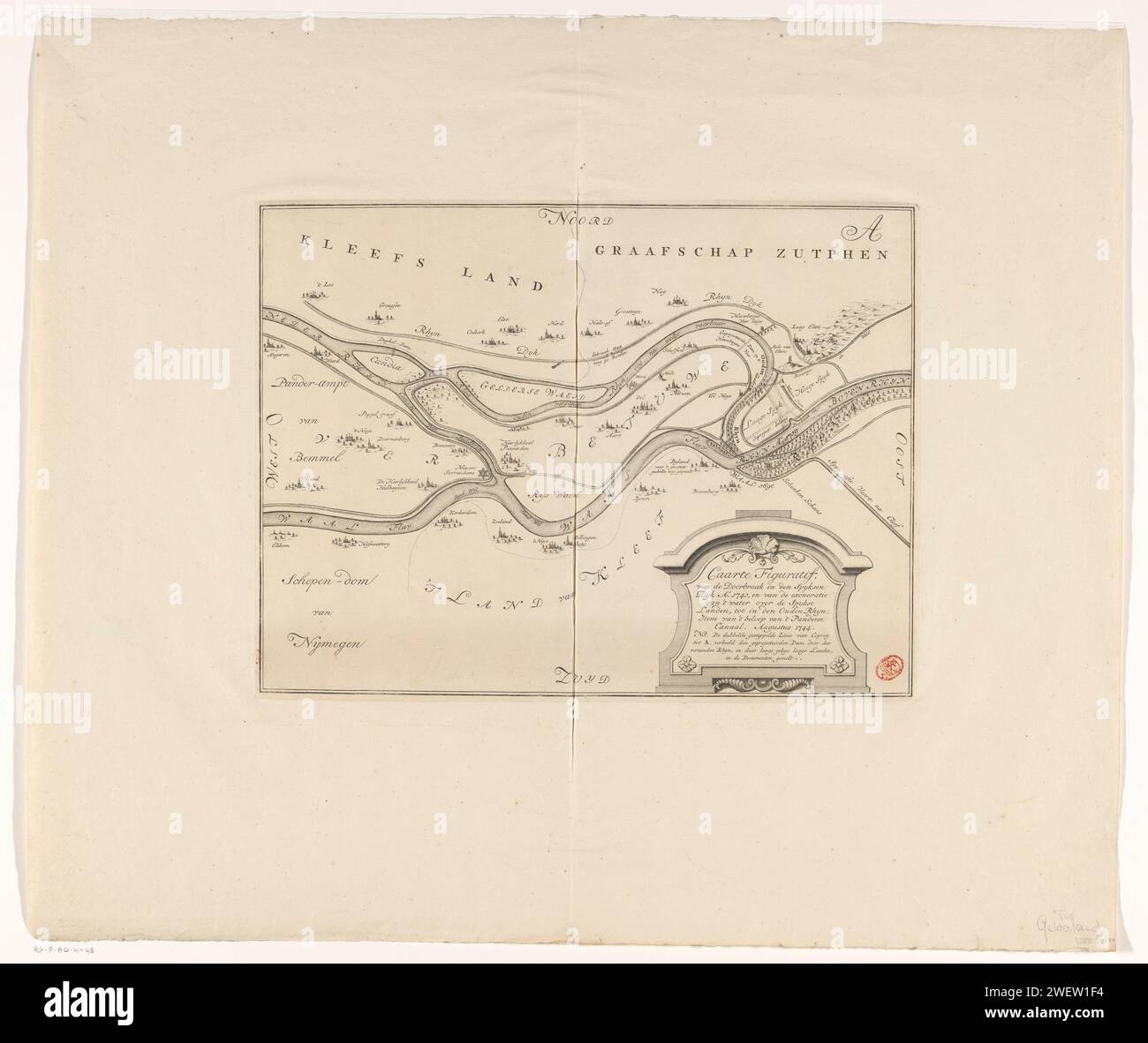 Map of the breakthrough of the Spijkse Dijk in 1741, Anonymous, 1744 ...