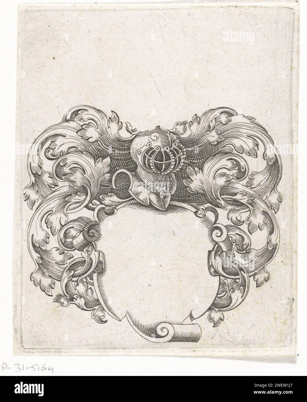 Weapon template with helmet and leaf vines, 1596 print paper engraving ...