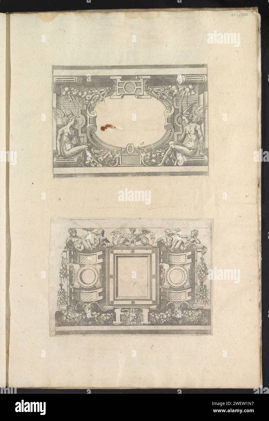 Album magazine with two prints of cartouches, anonymous, 1500 - 1599 ...