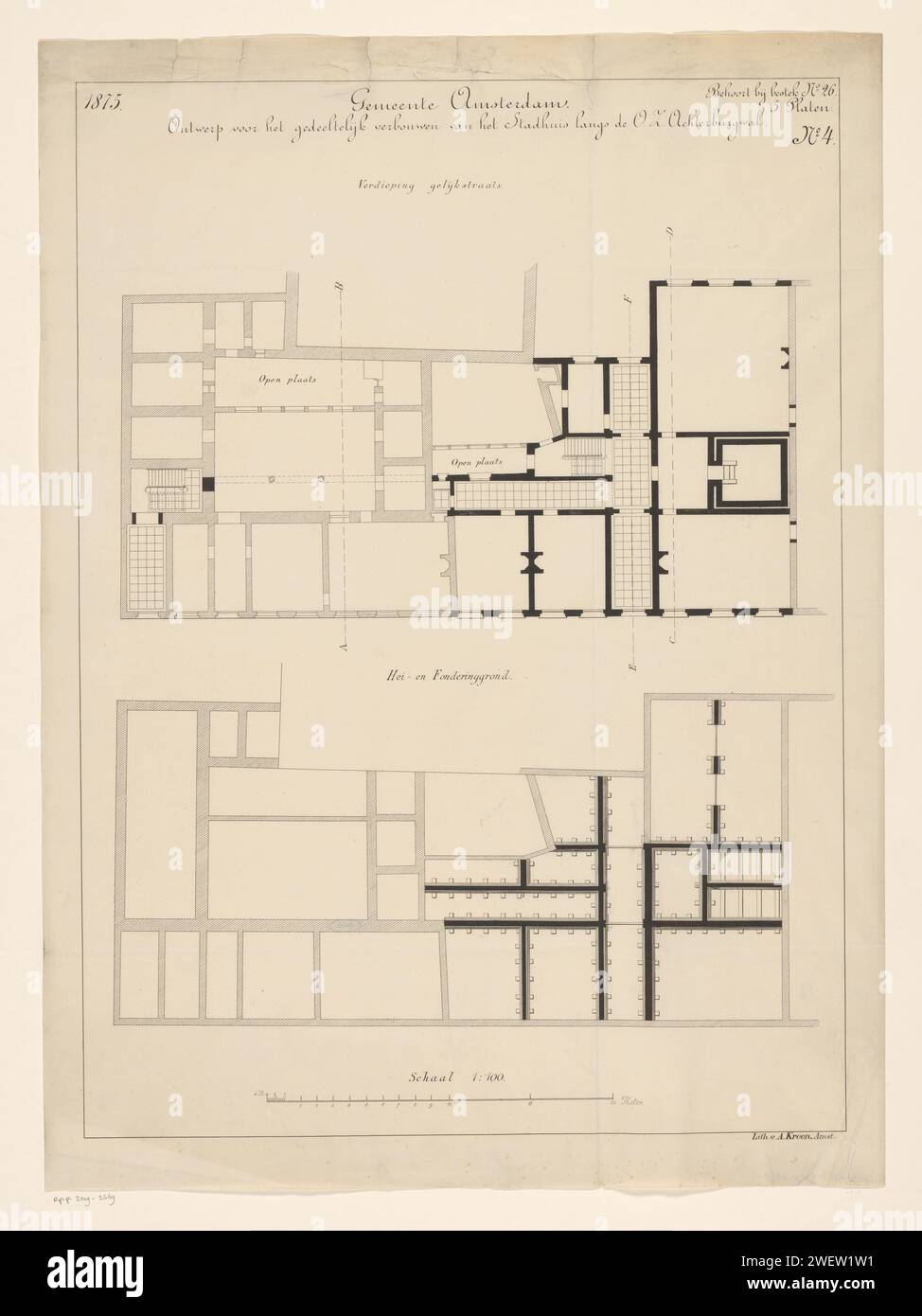 Map of a part of the town hall in Amsterdam, A. Kroon, 1875 print Map ...