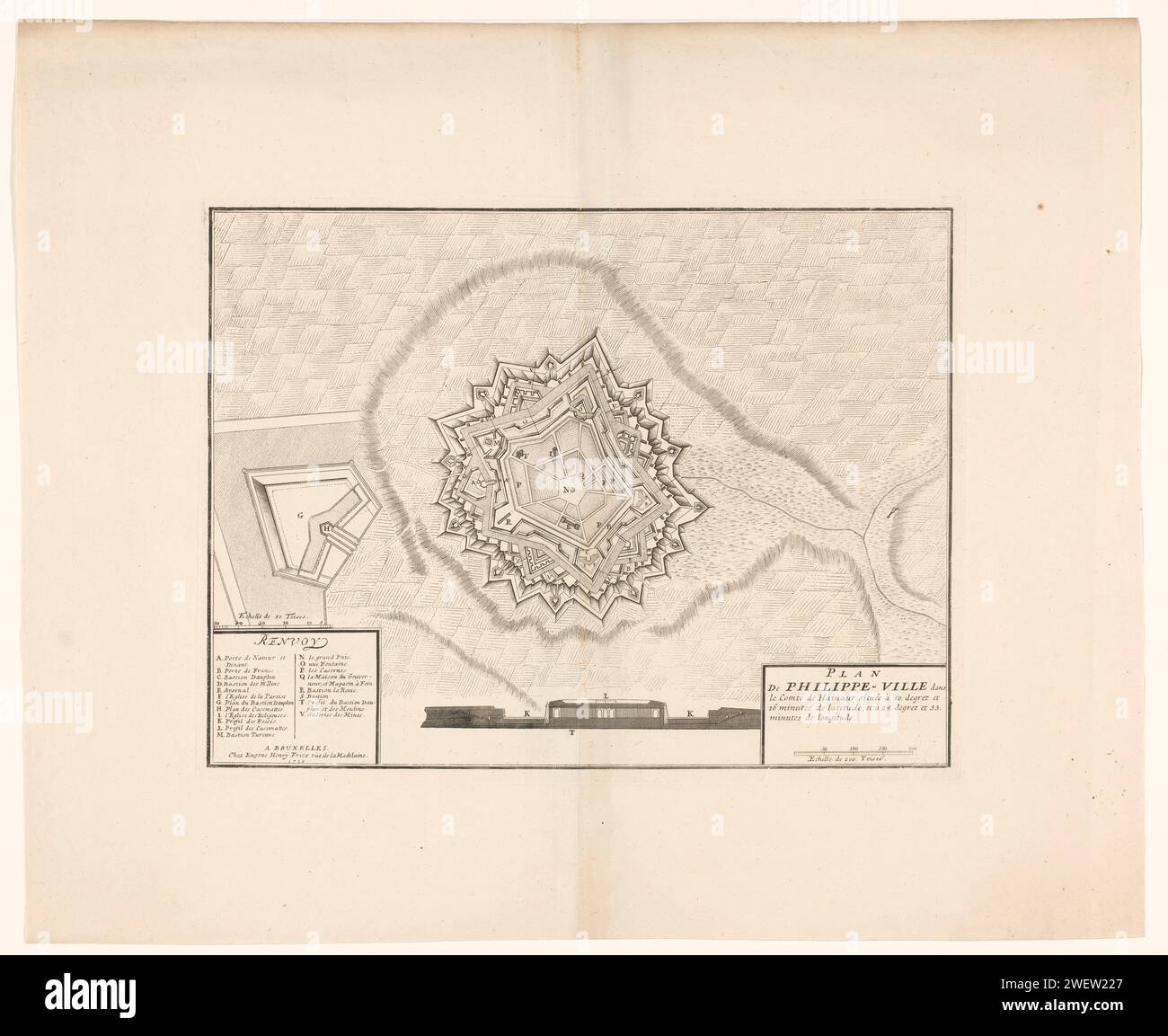 Fortress map of Philippeville, Anonymous, 1710 print Fortress map of ...