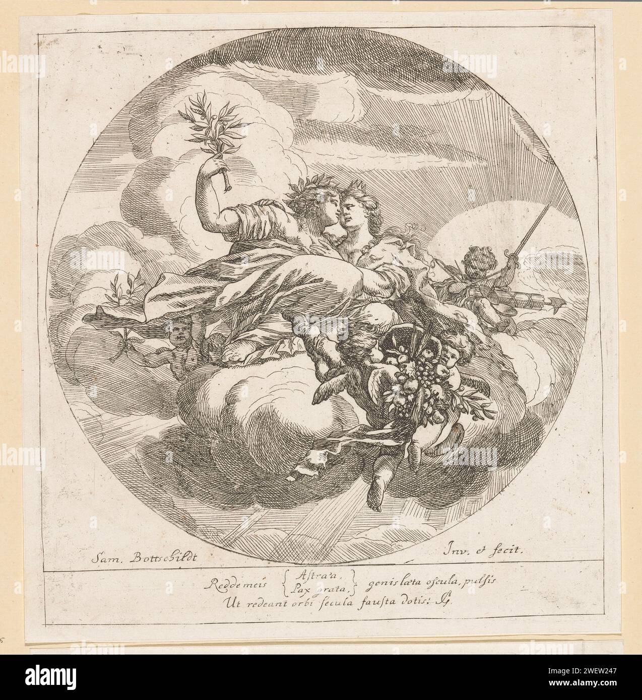 Astraea (Justice) and Pax (Peace), Samuel Bottschild, 1693 print paper ...